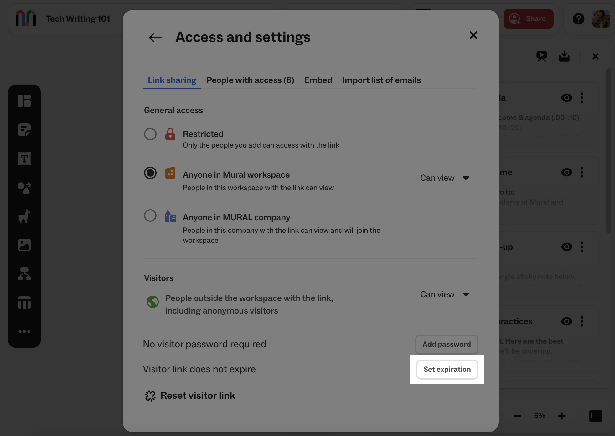 Set an expiration for a visitor link