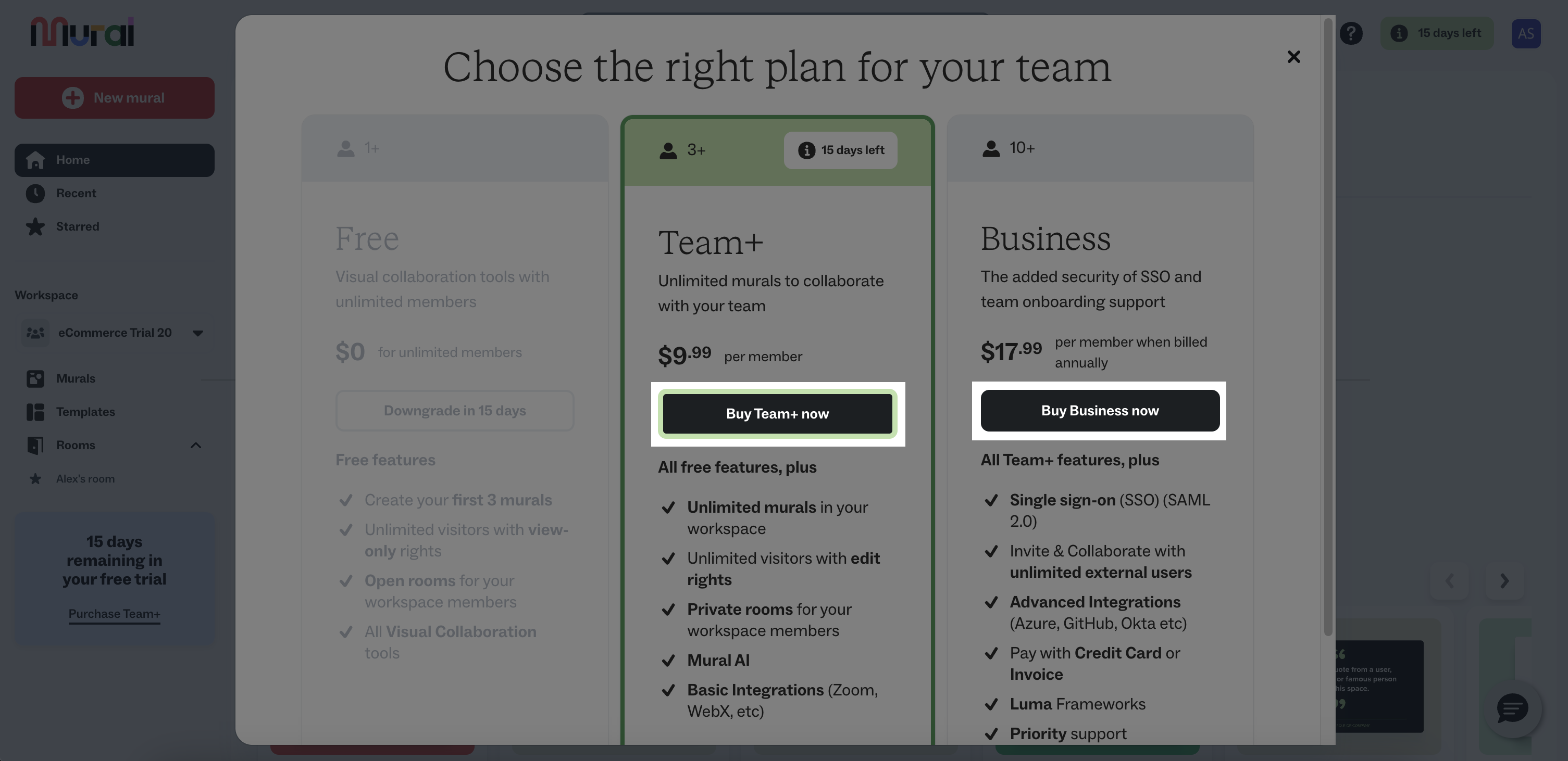 Upgrade from the Free plan to a paid plan